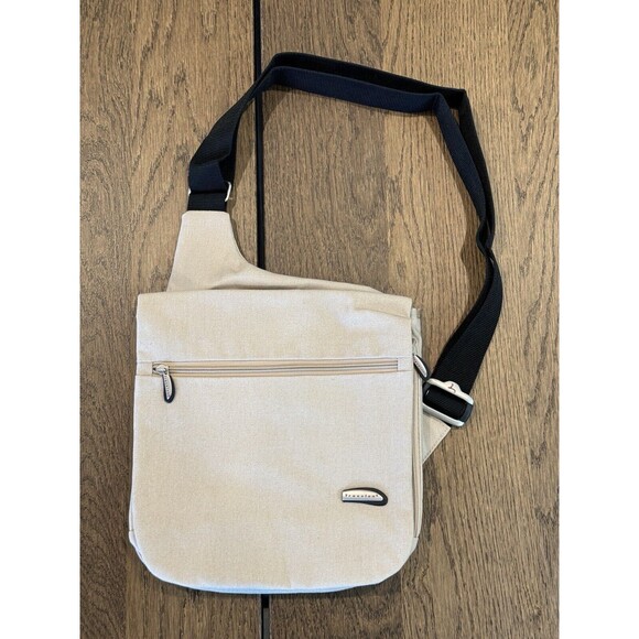 Travelon | Bags | Travelon Canvas Crossbody Messenger Bag Purse Beige ...